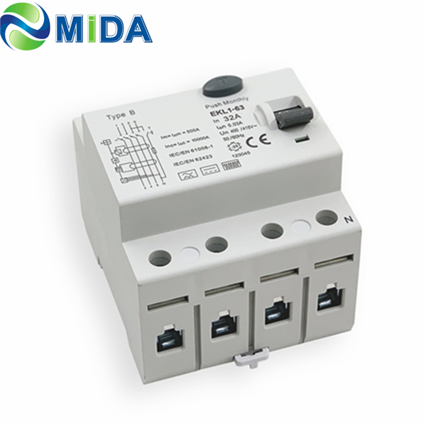 2P 4Pole 63A 500mA B Type RCD 10KA Type B RCCB for 22KW EV Wallbox