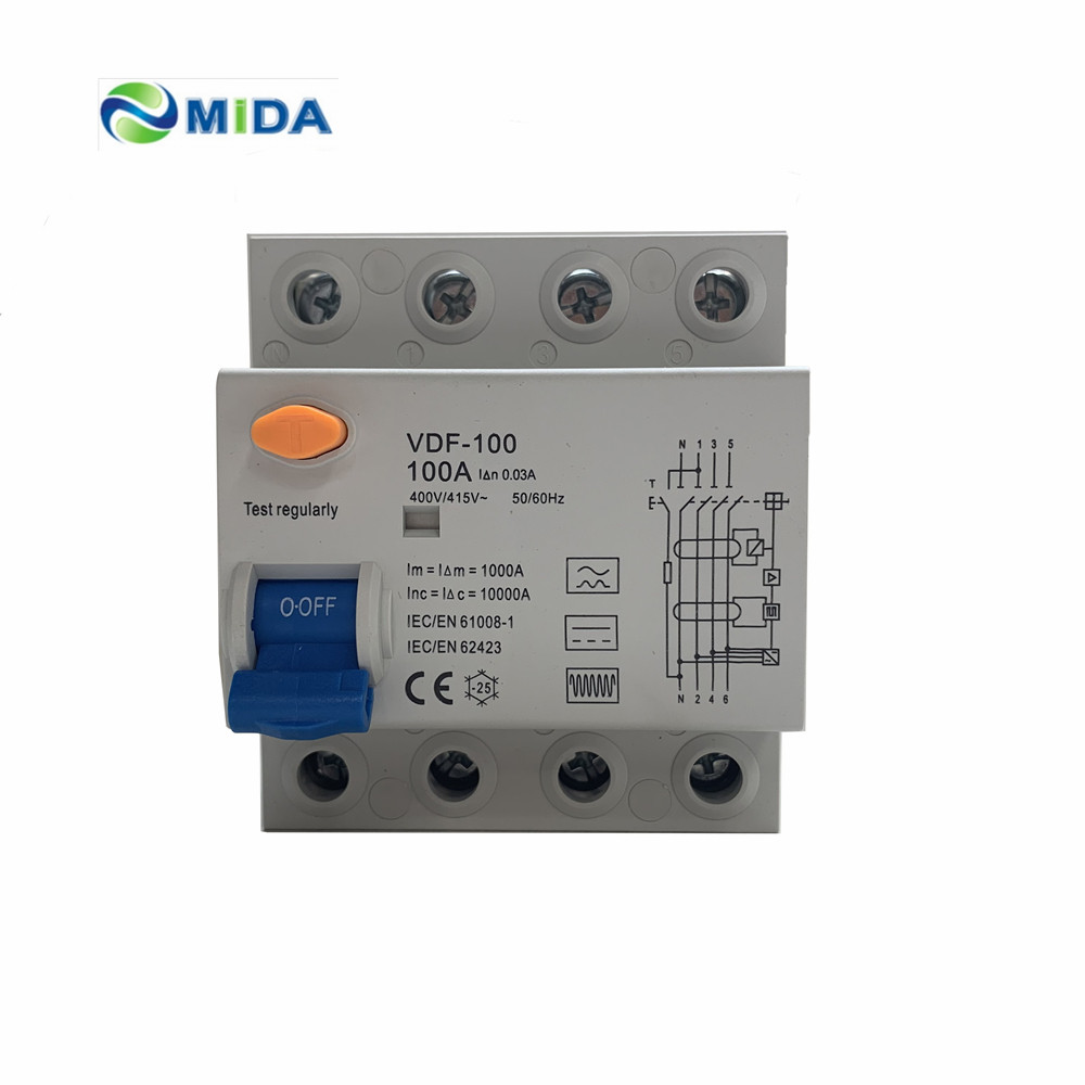 100A AC 100mA 4pole 10KA Type B RCD DC 6mA EV RCCB 회로 차단기