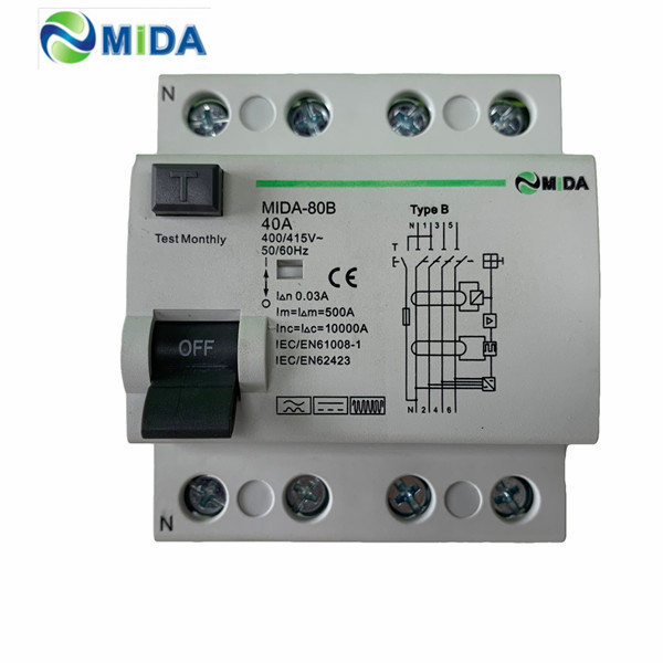TypeB RCCB 80A 100A 2P 4P 30mA DC 6mA Type B RCD for EV Wallbox